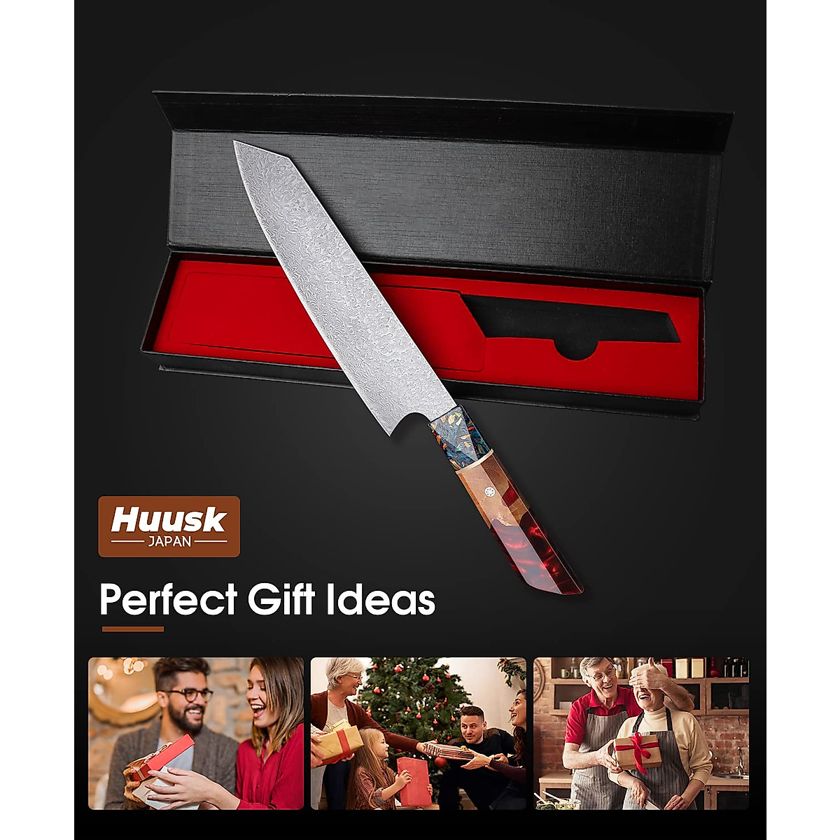 Huusk Damascus Chef Knife Bundle with Boning Knife for Meat Cutting