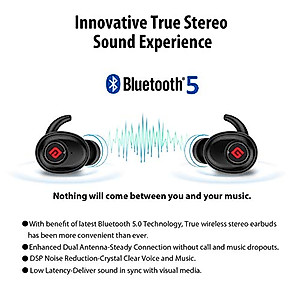 True Wireless Earbuds Bluetooth 5.0 Headphones, Sports in-Ear TWS Stereo Mini Headset w/Mic Extra Bass IPX5 Waterproof Low Latency Instant Pairing 15H Battery Charging Case Noise Cancelling Earphones