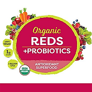 Healthy Delights Naturals, Organic Reds Probiotic’s Powder, Antioxidant Superfood, Naturally Boost Energy, Non-GMO, Delicious Mixed Berry Flavor, 30 Servings