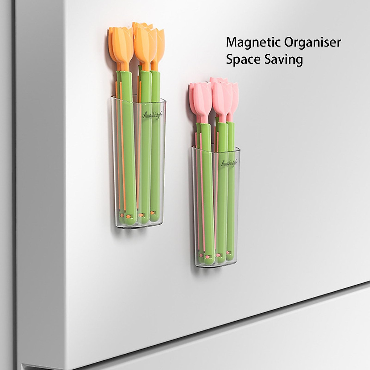 SUNFECILI 15pcs Magnetic Refrigerator Sealing Clip,Cute Tulip Shaped Food Packages Clips,Sealing Clip Bag Plastic Bag Chip Clips,Multi Functional Food Freshness Bag Clip with Storage Box