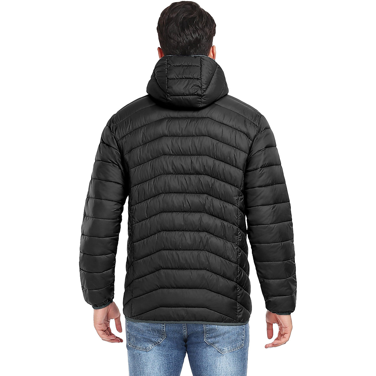 Little Donkey Andy Men's Packable Lightweight Puffer Jacket Hooded Windproof Winter Coat with Recycled Insulation Black L