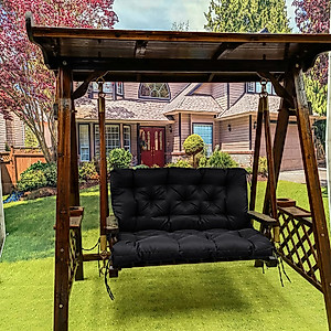 Srutirbo Outdoor/Indoor Swing Replacement Cushions 3 Seater, Waterproof Bench Cushion with Backrest, 40"x40", for Garden Patio Furniture (Black)