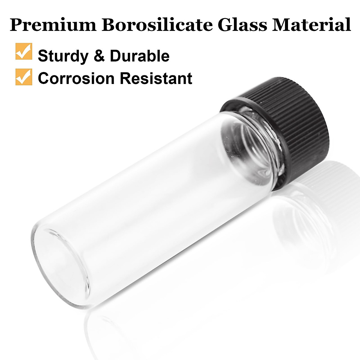 LDHHYH 100 Pack 4ml Clear Glass Vials with Black Plastic Screw Caps, Small Liquid Sample Glass Vial, Leak-Proof Glass Bottles for Essential Oil, Reagent, Seeds