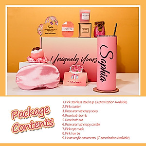 ATOMAKER Gift for Women, Rose Spa Gift Basket for Women, Mom, Wife, Girlfriend, Sister, Her - Relaxing Birthday Gifts, Christmas, Valentine's Day, Mothers Day Gifts, Personalized Tumbler, Heart