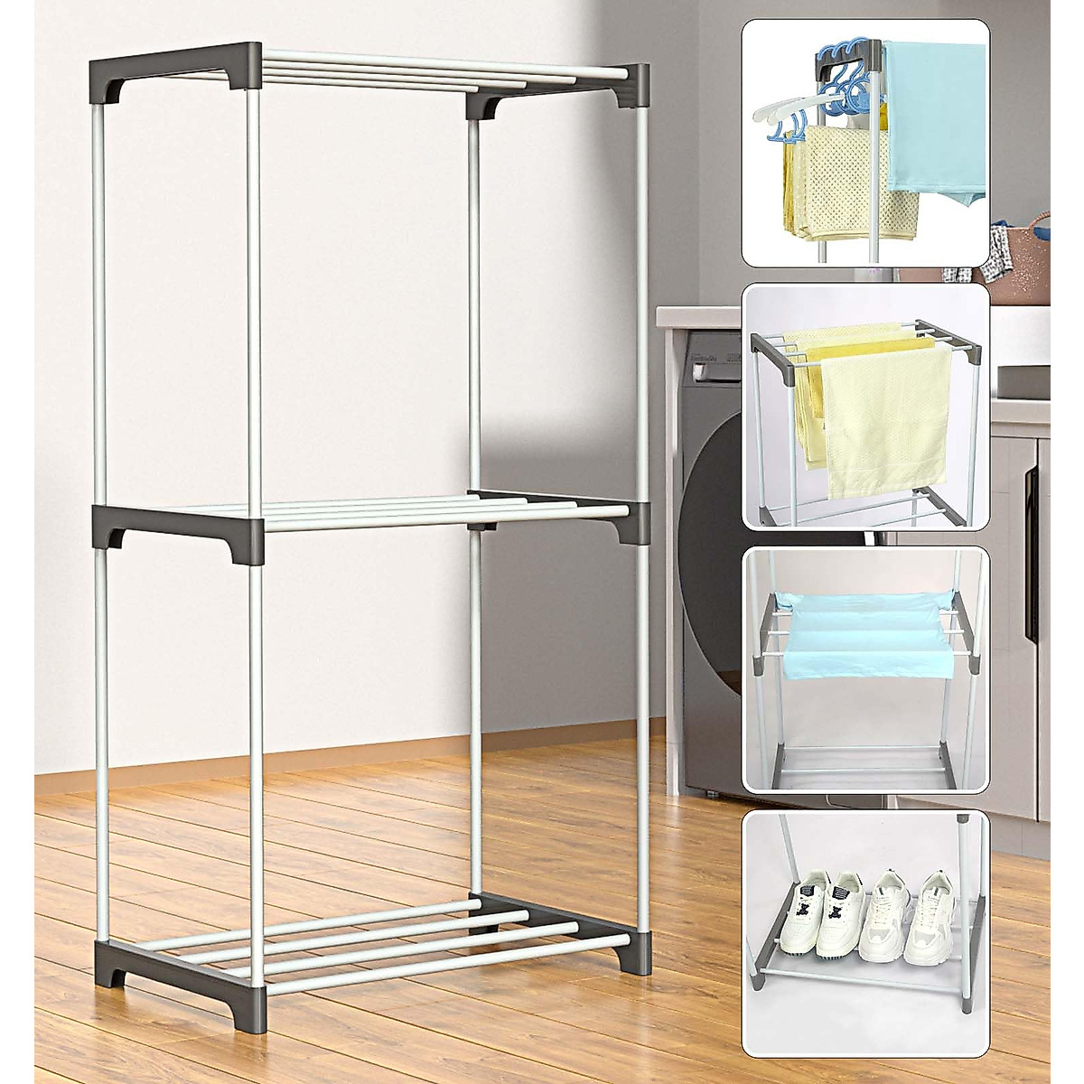 HOUSE AGAIN Clothes Drying Rack, Small Drying Rack Clothing, 3-Tier Laundry Cloth Dyer Racks Freestand Dryer Rack for Bathroom, Apartment and Laundry Room