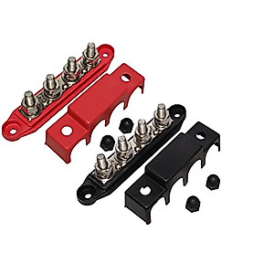(Red & Black) 3/8" 4 Stud Power Distribution Block -BUSBAR- with Cover - Made in The USA