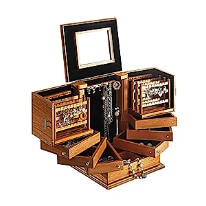Jewelry Box Jewellery Organizer Desktop Cabinet Shape 5 Layers Mirrored Jewelry Storage Expandable Armoire Watch Organizer Necklace Earring Storage Jewelry Boxes for Women Large (Color : Brown)