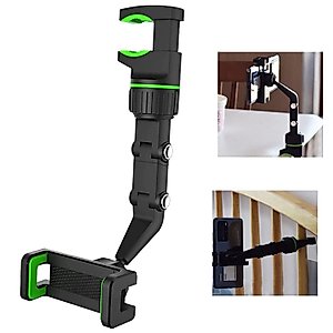 New 360° Rearview Mirror Phone Holder for Car Multifunctional Mount Phone and GPS Holder Universal Rotating Car Phone Holder, Can be Fixed and Adjusted Cell Phone Automobile Cradles (Green)