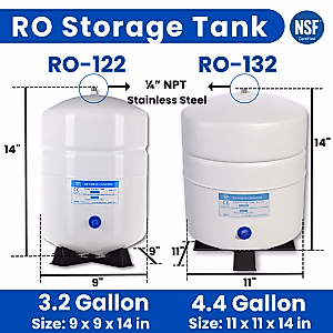 TankPAC RO-122 Reverse Osmosis Tank 3.2 Gallon, PAE RO Tank for Under Sink Water Filter System, Pre-pressurized Water Tank 1/4" NPT, NSF-58, White