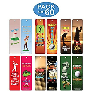 Golf Bookmarks Cards (60-Pack) – Six Assorted Quality Inspiring Inspirational Motivational Sayings Bookmarks Bulk Set – Premium Gift for Golfers Golf Tournament