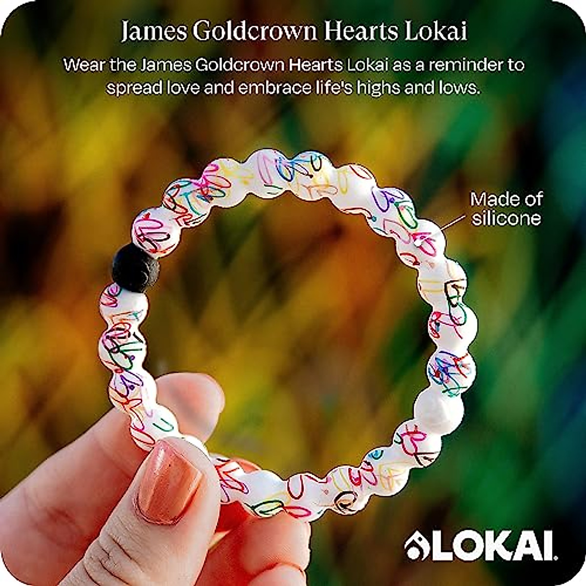 Lokai Silicone Beaded Bracelet for Women & Men, Artist Collection - James Goldcrown Hearts, (Large, 7 Inch Circumference) - Jewelry Fashion Silicone Bracelet Slides-On, Comfortable Fit