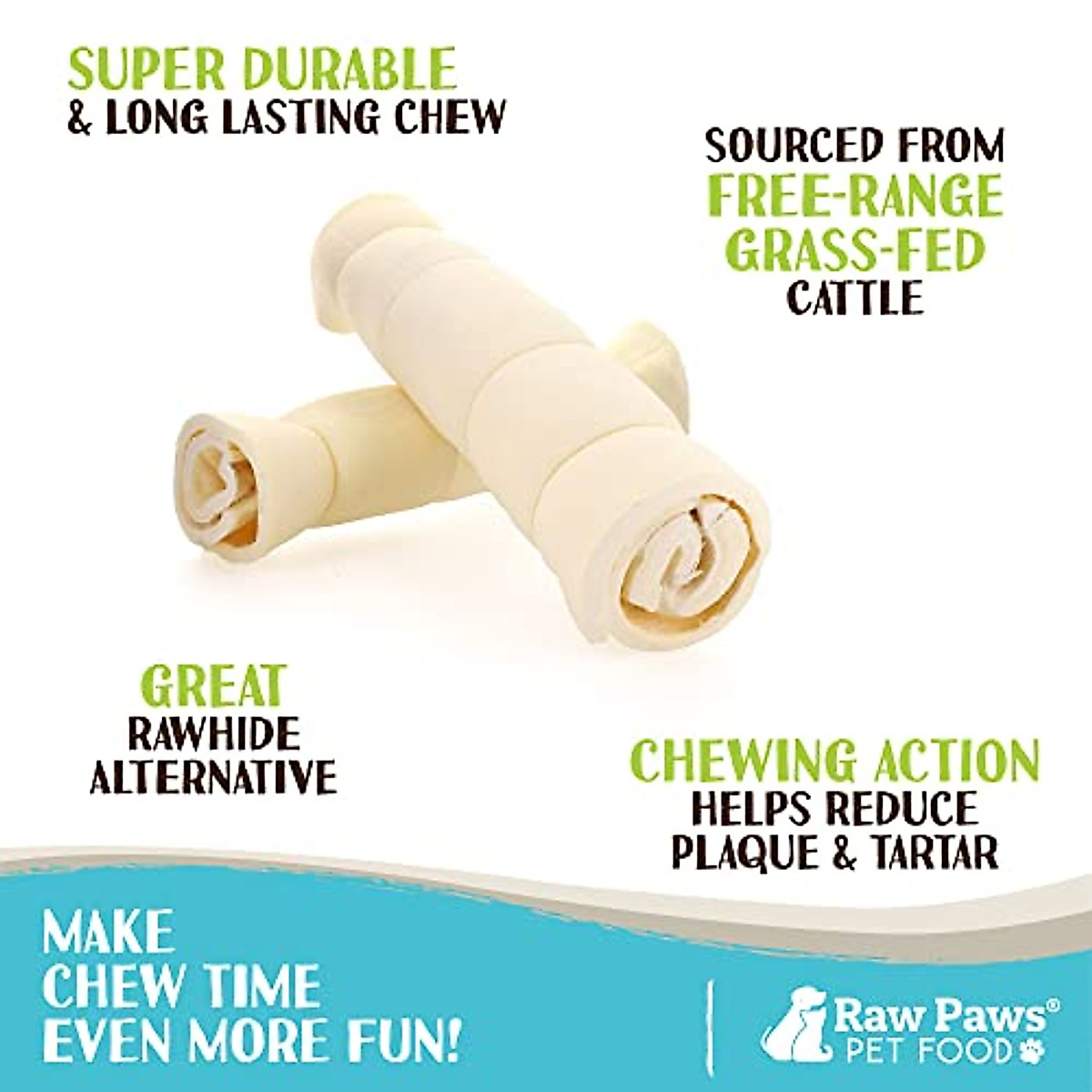 Raw Paws 10-inch Retriever Beef Cheek Rolls for Dogs, 4-ct - Packed in USA - Safe Rawhide Alternative Dog Chews - Free-Range Cow Cheek Rolls for Dogs - Retriever Rolls for Large Dogs