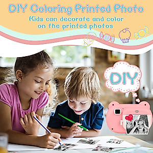 Instant Print Camera for Kids, Kids Camera with 3 Rolls Print Paper 1080P Kids Digital Camera 1600 mAh 32GB SD Card Toy Gifts for Birthday Christmas Holiday Children's Day (Pink)