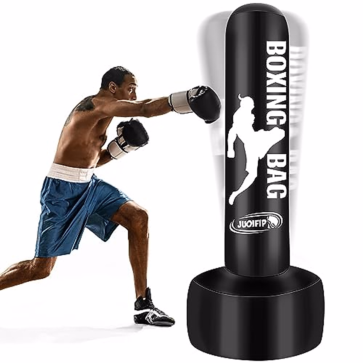 JUOIFIP Standing Punching Bag for Adults 69'' Heavy Bag with Stand Inflatable Boxing Bags Freestanding Kickboxing Bag Equipment for Training MMA Muay Thai Fitness to use Outdoor Indoor