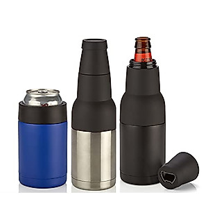 PARNOO 3-in-1 - Bottle and Can Soda / Beer Cooler / with Beer Opener, Double Wall Vacuum Insulated for Ice Cold Beer { SET OF 3 ASSORTED COLORS }, 10 inch