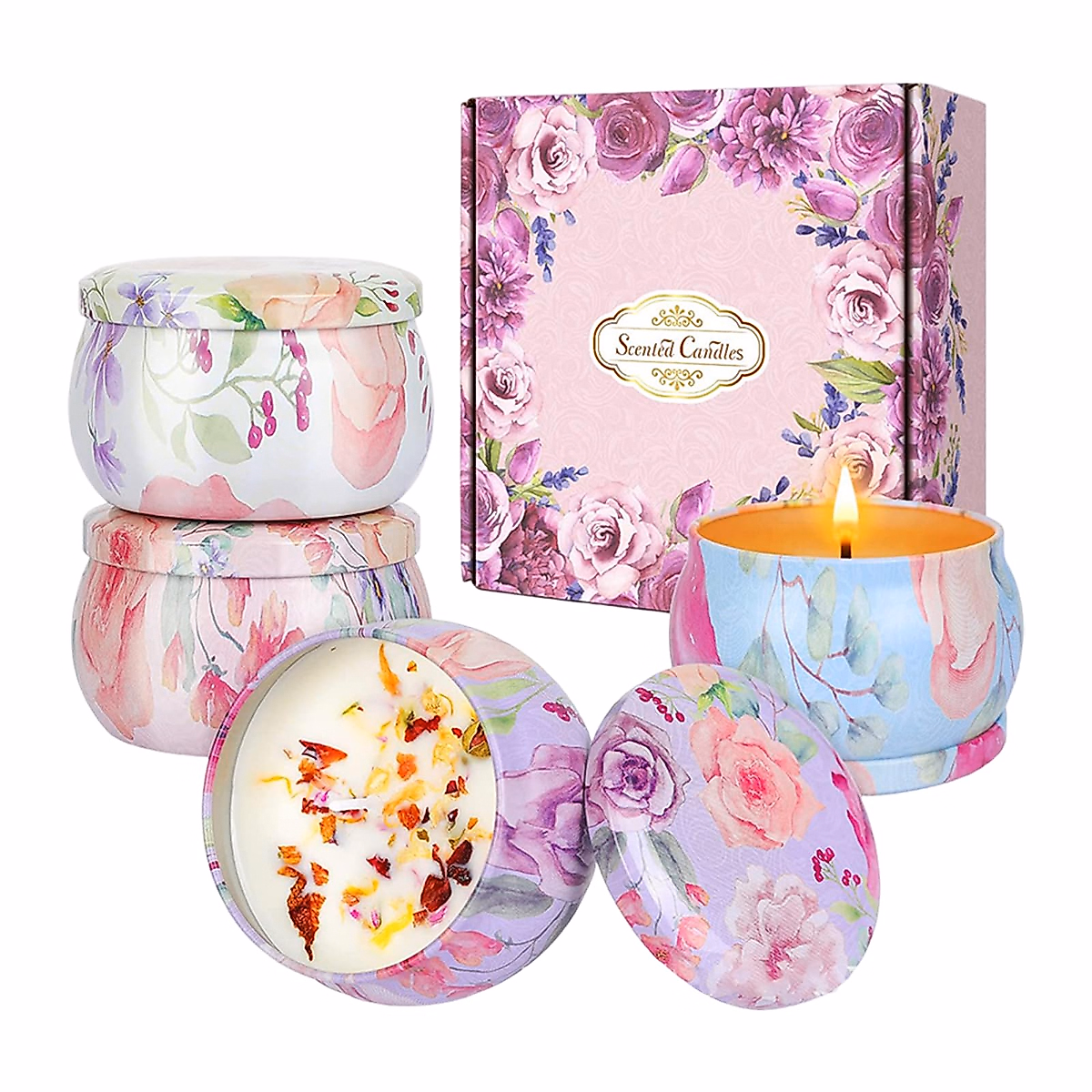 Scented Candles Gift Set, 4 Pack Candles for Home Scented, Soy Wax Aromatherapy Candle Set, Natural Fragrance Candles for Home Scented, Ideal for Birthday, Christmas, Thanksgiving, Mother's Day