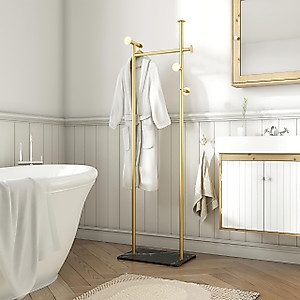 Gold Clothing Rack, Metal Coat Racks Clothes Rack with Natural Marble Base and Hamper, Clothes Racks for Hanging Clothes Skirts, Shirts, Sweaters Jackets