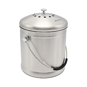 Abakoo 1.8 Gallon Compost Bin Container Kitchen Compost Bin, Compost Pail with Stainless Steel Lid, Countertop Kitchen Trash Can (includes totally 2 filters)