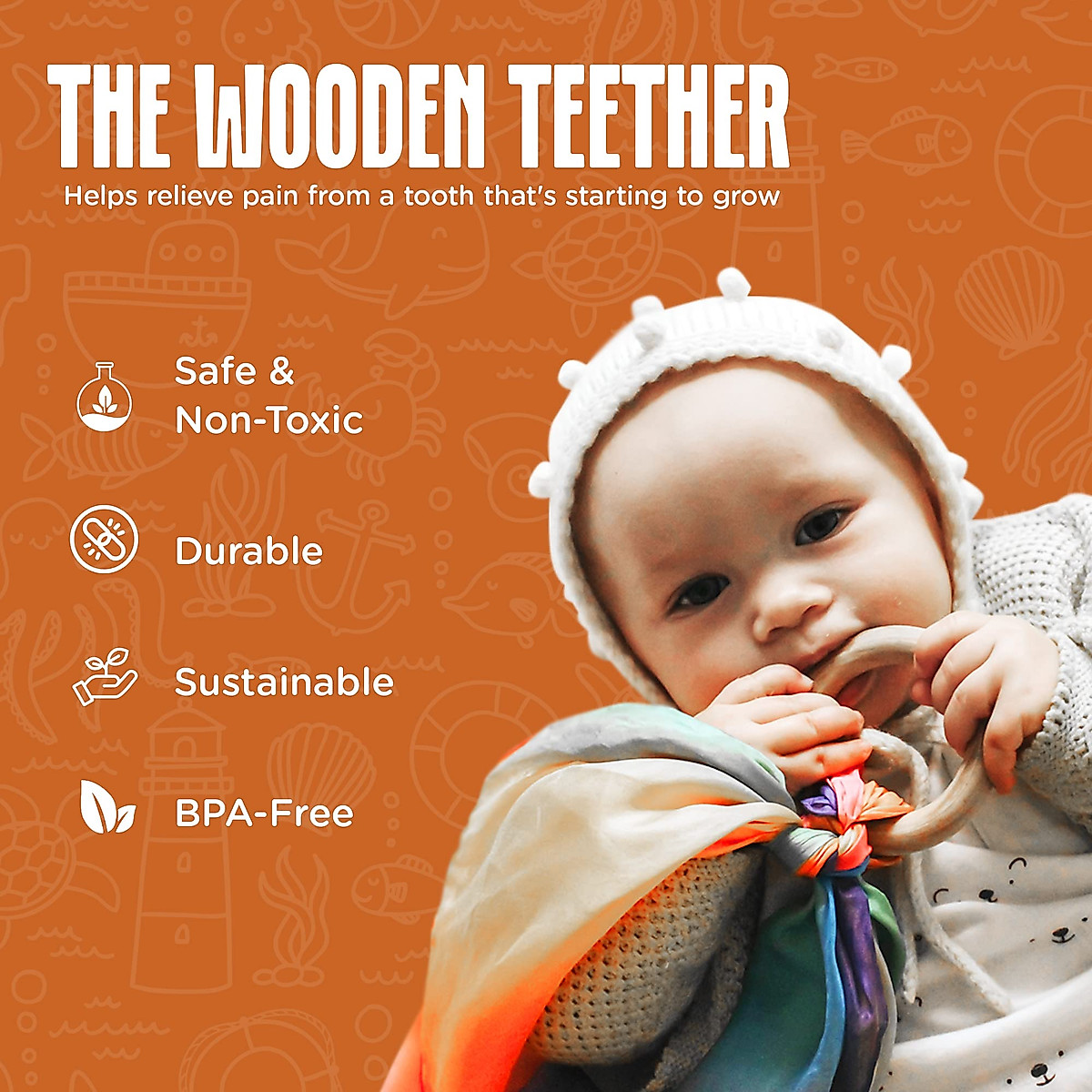 Walnut Tree - Maple Wood Teething Rings, Natural Wooden Teething Ring, Handcrafted Baby Teether, Plastic & Lead-Free Teething Ring, Baby Teether Toys, 3 Inches, 1-Piece