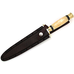 Wild Turkey Handmade Dagger Style Fixed Blade Hunting Knife w/Leather Sheath Hunting Camping Fishing Outdoors (Bone)