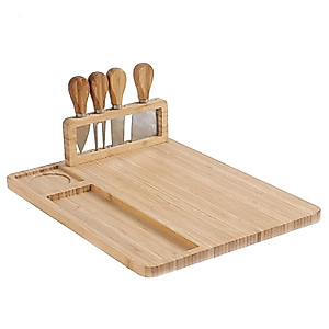 PENGKE Bamboo Cheese Board Set with 4 Stainless Steel Cheese Knives, Charcuterie Platter,Serving Tray for Crackers,Brie and Meat,Perfect Choice for Gift