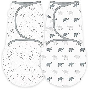 Amazing Baby Swaddle Blanket with Adjustable Wrap, Tiny Elephants and Confetti, Sterling, Small, 2 Count (Pack of 1)