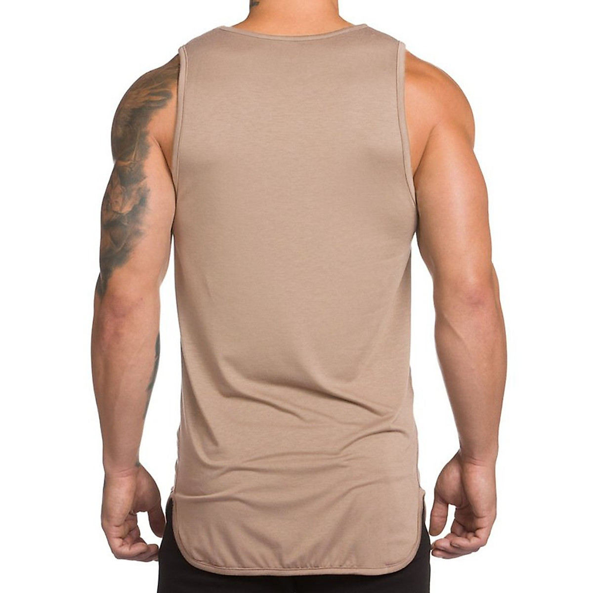 Magiftbox Mens Extended Scoop Workout Stringer Tank Tops Gym Shirts for Men Black/Khaki T05_Khaki_US-M