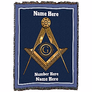 Pure Country Weavers Masonic Gold Square and Compass Blanket - Personalized - Custom Gift Tapestry Throw Woven from Cotton - Made in The USA (72x54)