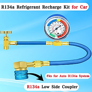 R134A Refrigerator Freon Recharge Hose Kit-R134a AC Refrigerant Charging Guage Hose Set with BPV31 Bullet Piercing Tap Valve and R134a Self-Sealing Adapter, for Home A/C Refrigerant System (Red)