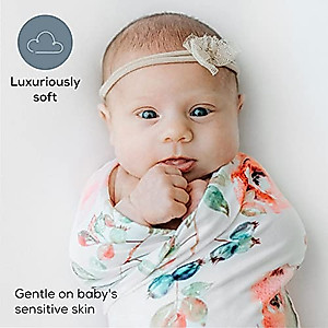 First Landings Newborn Swaddle Set - Matching Headband and Baby Blanket (Set of 2 Each) 36" x 36" Receiving Baby Blanket Boy and Girl - for Newborn Photography, Nursing Covers, Burp Cloths (Rose)