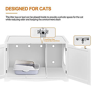 Yaheetech Cat Litter Box Enclosure, Cat Litter Box Furniture Hidden, Wooden Pet Crate Cat Washroom Storage Bench with Divider Home Litter Loo Indoor Cat House White