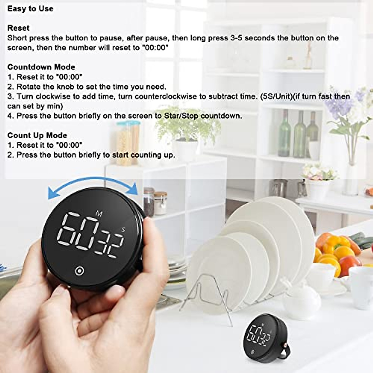 Hahago Timer, Kitchen Timer, Digital Timer, Magnetic Timer with Large Led Display Volume Adjustable, Countdown / Countup Timer, Desk Timer with Bracket for Cooking Fitness Baking Studying Teaching