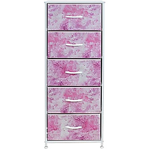 Sorbus Fabric Dresser for Kids Bedroom - Chest of 5 Drawers, Tall Storage Tower, Clothing Organizer, for Closet, for Playroom, for Nursery, Steel Frame, Fabric Bins - Wood Handle (Tie-dye Pink)