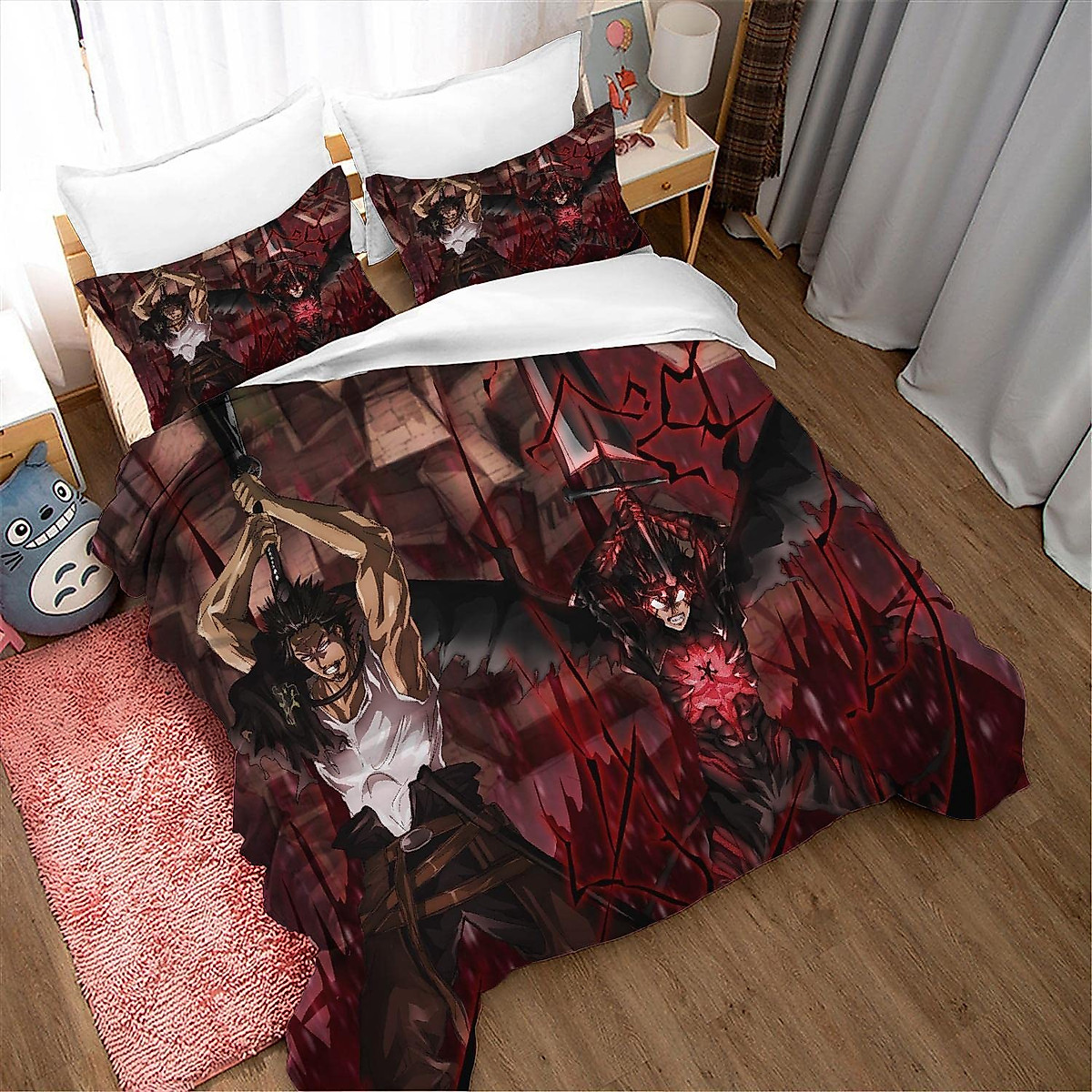 MARRKT Dark Clover Asta Anime Duvet Cover Set, 100% Microfiber Bedding Sets, 3 Pieces Ultra Soft Skin-Friendly Comforter Cover Set (1 DuvetCover+2 Pillowcase) (08,Full 80x90inch)