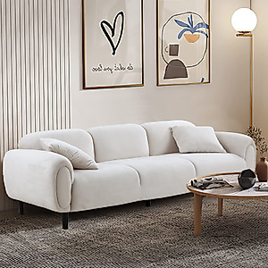 kevinplus 84'' Beige Velvet Sofa Couch for Living Room, Modern Mid-Century Cute 3 Seater Sofa with 2 Pillows, Small Sofa Couch for Bedroom Apartment Small Space, Solid Wooden Legs, Beige