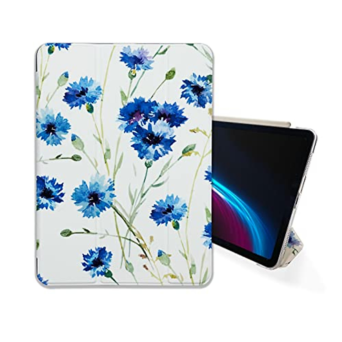 Cute Blue Flowers Cute Art case Compatible with iPad Mini Air Pro 7.9 8.3 9.7 10.2 10.9 11 12.9 inch Pattern Cover New 2022 2021 Trifold Stand 3 4 5 6 7 8 9 Generation 412 (10.2" 7/8/9 gen)