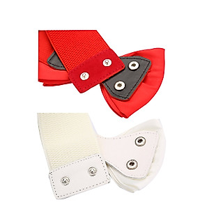 Allegra K Women Press Studs Closure Bowknot Elastic Waist Belt White+Red