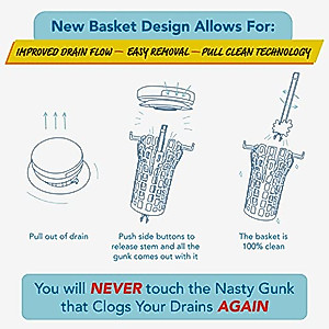 Drain Buddy Ultra Flo- 2 in 1 Bathroom Sink Stopper & Hair Catcher W/Patented Pull Clean Technology! | Fits 1.25” Sink Drains, Clog Preventing | Chrome Plastic Cap