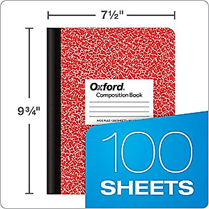 Oxford Composition Notebook 6 Pack, Wide Ruled Paper, 9-3/4 x 7-1/2 Inches, 100 Sheets, Assorted Marble Covers, 2 Each: Blue, Green, Red (63762)