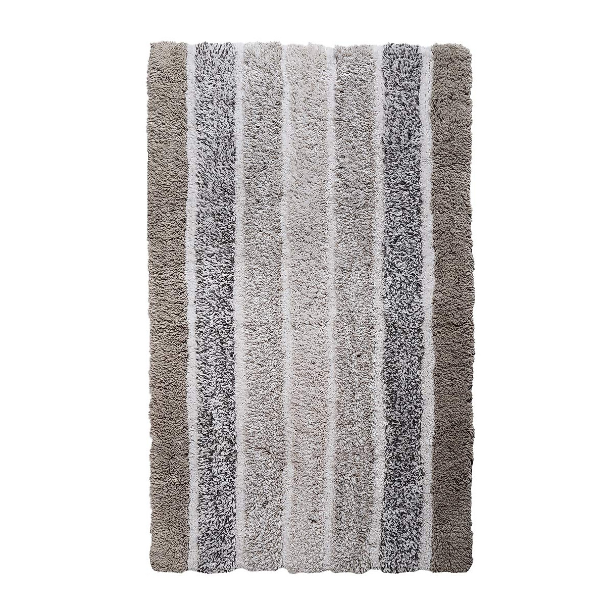 Ramanta Home Alpine Stripe Bath Rug Set of 2- Light Grey, Non Slip Bathroom Mat, 100% Cotton Kitchen Living Room Rugs, Machine Washable, 21x32 & 17x24 Inches