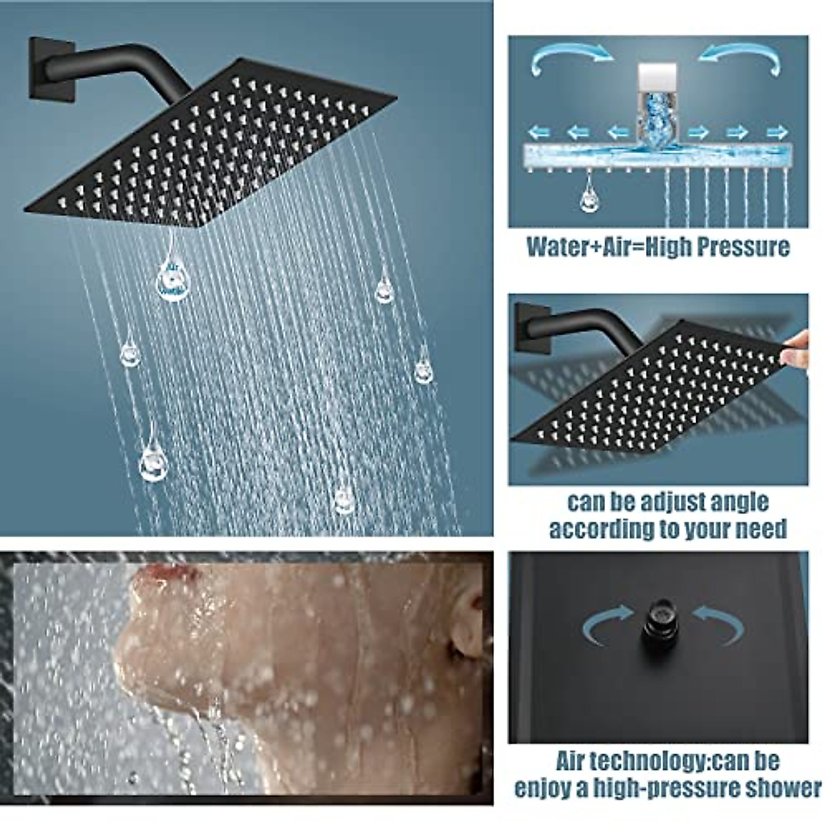 Aolemi Rainfall Shower System 8 Inch Matte Black Shower Head Combo Set with Tub Filler Handheld Shower Luxury Rough-in Valve Included Wall Mount Bathroom Shower Mixer Faucet