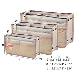 Vercord Updated Purse Handbag Organizer Insert Liner Bag in Bag 13 Pockets Milky Beige Medium