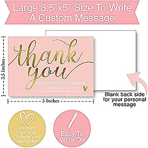 100Pcs 2x3.5 Inch Thank You for Your Support Business Cards Thanks Greeting Cards , Pink and Gold Theme Custom Thank You Cards for Online, Retail Store, Handmade Goods, Gift Shop Package Inserts (Pink)