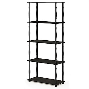Furinno Turn-N-Tube 5-Tier Multipurpose Shelf, Espresso/Black & Turn-N-Tube 5 Tier Corner Display Rack Multipurpose Shelving Unit with Classic Tubes, Espresso/Black (18035EX/BK)