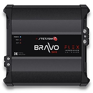 Stetsom Bravo BASS Flex 3K Mono Class D Car Audio Amplifier, Automatic Impedance System 0.5 to 2 Ohms, Monoblock, 3000 Watts RMS at Variable Impedance, 3000x1, Smart Multi-impedance Subwoofers Amp