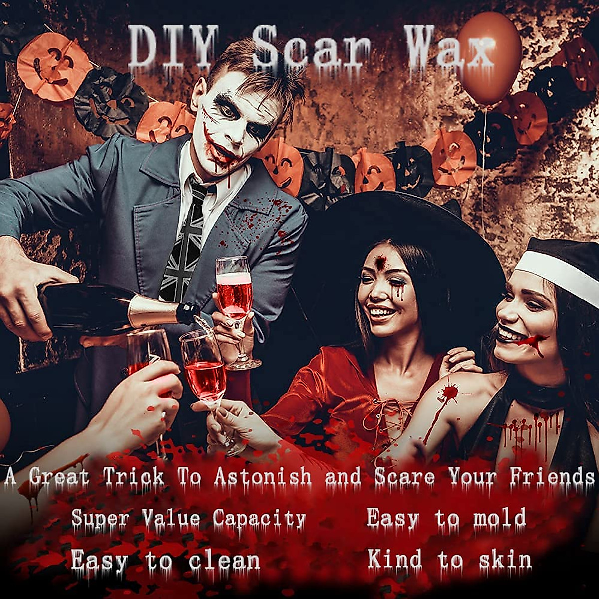 Go Ho Nose and Scar Wax(1.4 oz),Fake Molding Wound Skin Wax,Body Paint Fake Nose Stage Zombie Cosplay Costume SFX Makeup with Spatula,Makeup Special Effects For Halloween Festival & Party