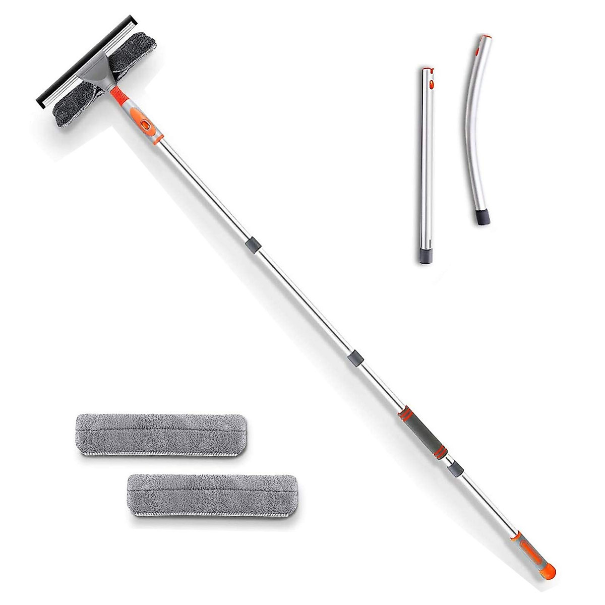 Baban Window Squeegee Cleaner, 2 in 1 Window Cleaning Tool with Elbow and Straight Extension Pole, 61'' Telescopic Window Washing Equipment with Bendable Head for Car Glass Indoor Outdoor High Windows