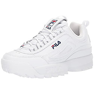 Fila Women's Disruptor II Premium Comfortable Sneakers, White/Navy/Red, 8.5