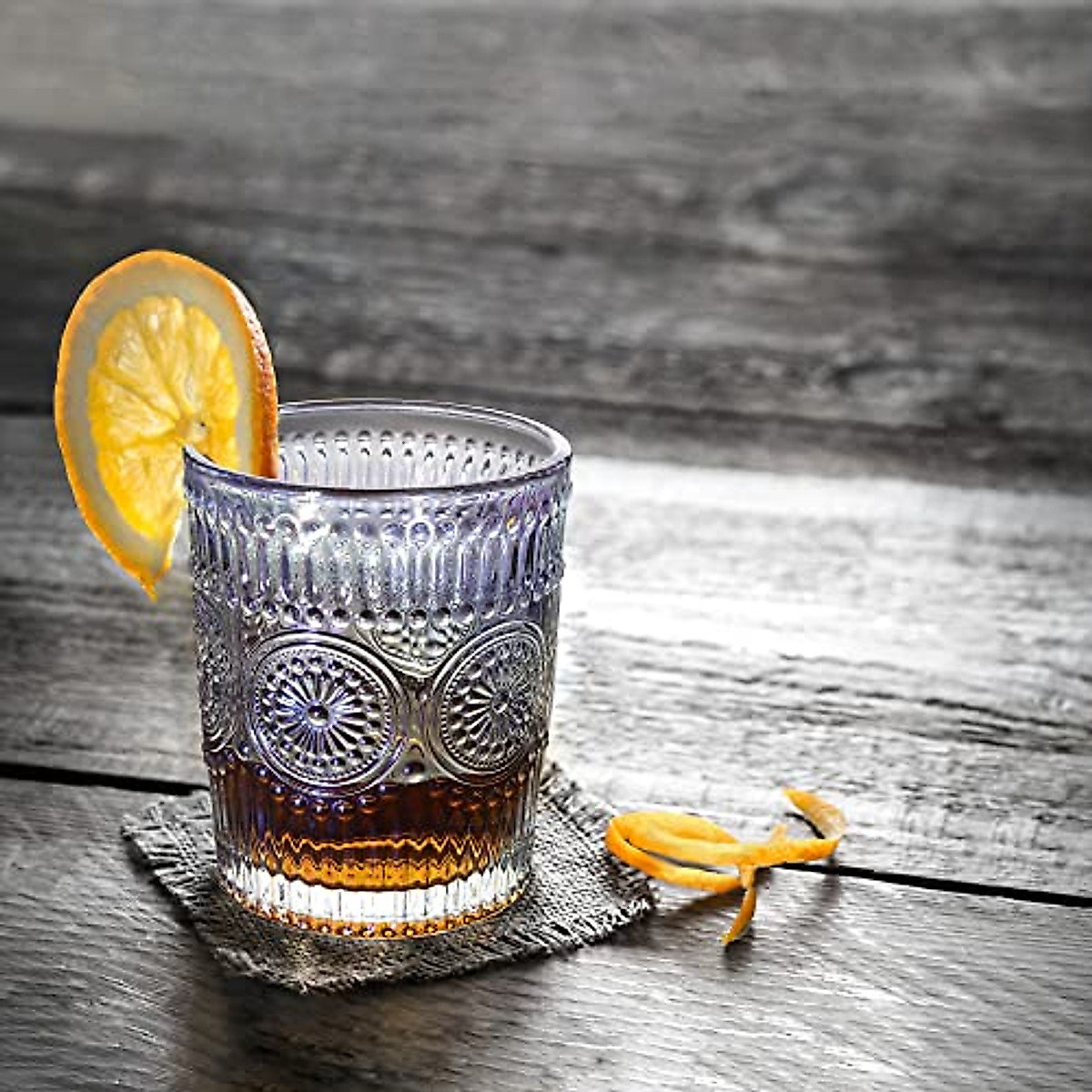 Joeyan Iridescent Drinking Glasses Vintage Glassware Sets Rainbow Embossed Romantic Water Glass Tumbler Great for Juice Cocktail Wine, 10 oz, Set of 6