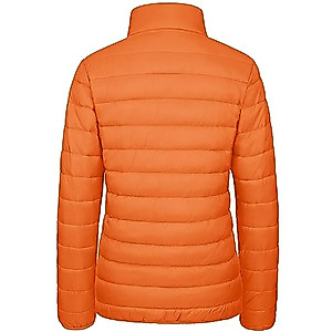 MAGCOMSEN Puffer Coat Women Winter Ultra-light Quilted Padded Jacket with 4 Pockets Full Zip Stand Collar Warm Coat, Orange M